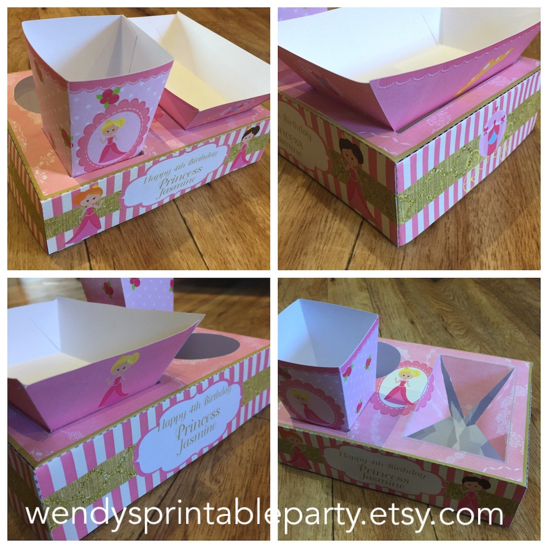PDF Template Princess Party Food Lunch Box W/ Hotdog Tray & Popcorn Box ...