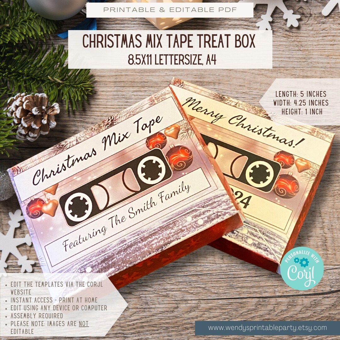 EDITABLE - Christmas Mixtape / Cassette Tape Treat Box, Vintage ...