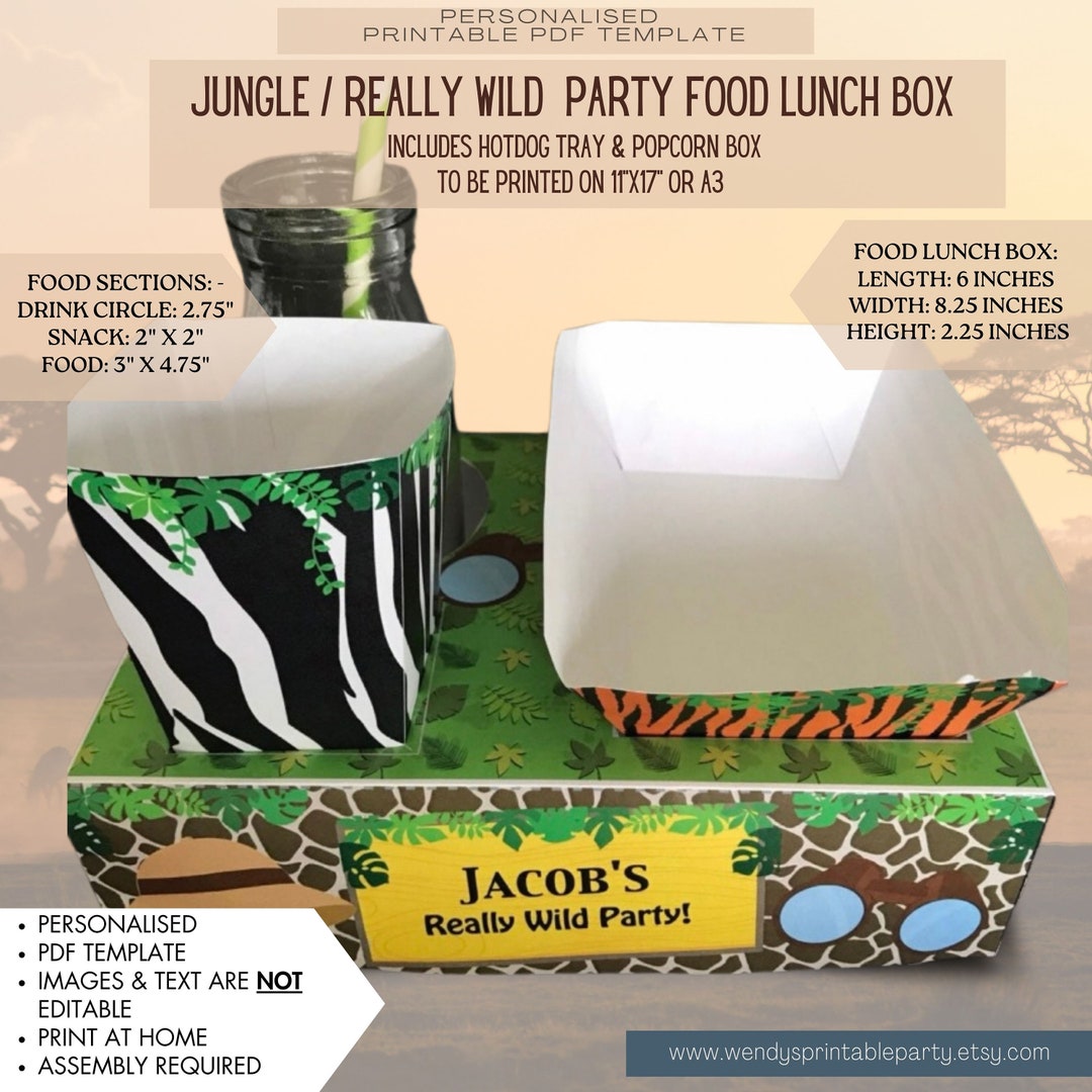 PDF Template Jungle /really Wild Themed Party Food Lunch Box, Hotdog ...