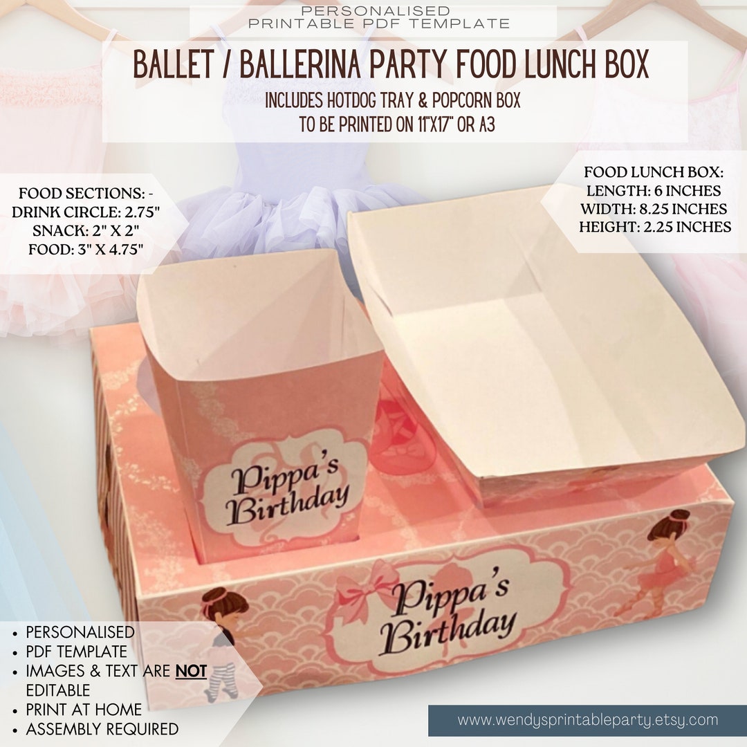PDF Template Ballet / Ballerina Party Food Lunch Box With Hotdog Tray ...
