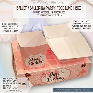 PDF Template Ballet / Ballerina Party Food Lunch Box With Hotdog Tray ...