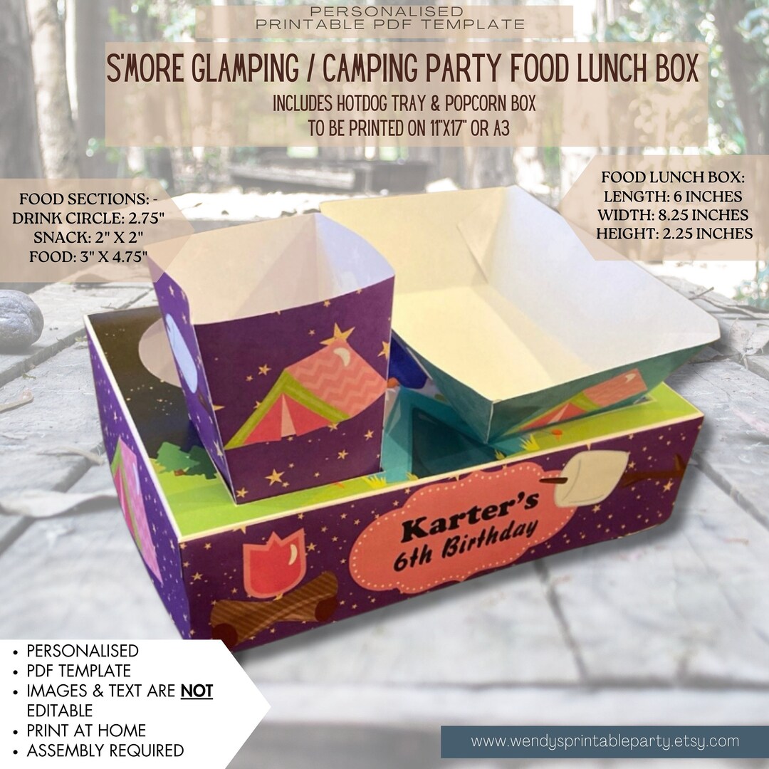 PDF Template S'more Glamping / Camping Food Lunch Box W/ Hotdog Tray ...