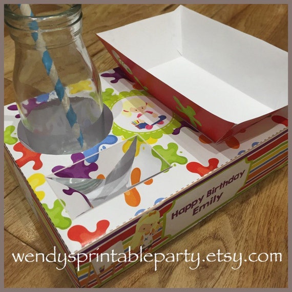 PDF template Artist Themed Party Food Lunch Box with hotdog tray (DIY ...