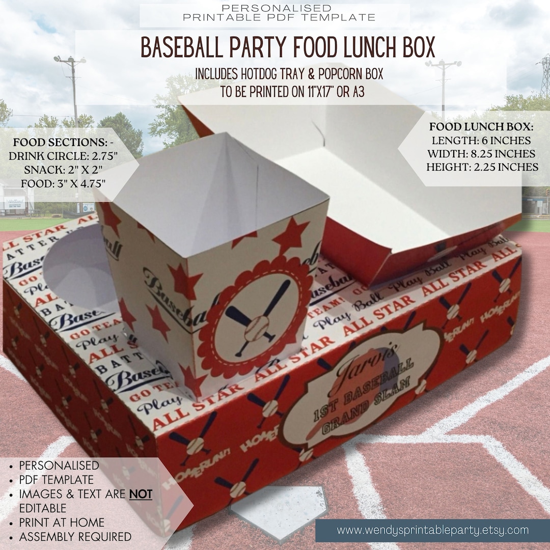 PDF Template Baseball Themed Party Food Lunch Box With Hotdog Tray ...