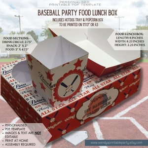 PDF Template Baseball Themed Party Food Lunch Box With Hotdog Tray ...
