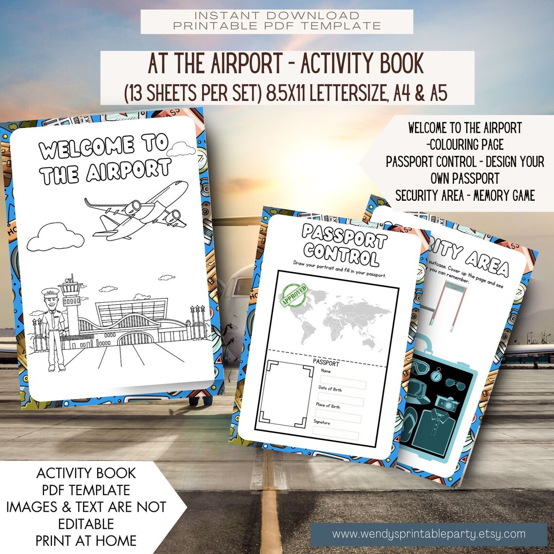 Kids Airport Travel Activity Book & Binocular Labels • Airplane Game ...