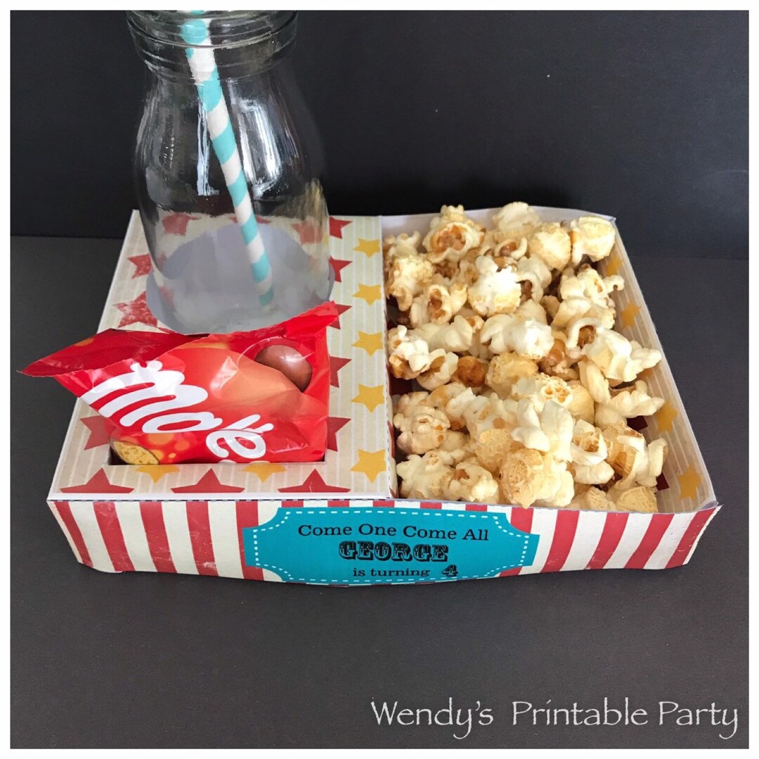 Personalized Vintage Circus Themed Popcorn & Snack Tray - DIY Printable ...