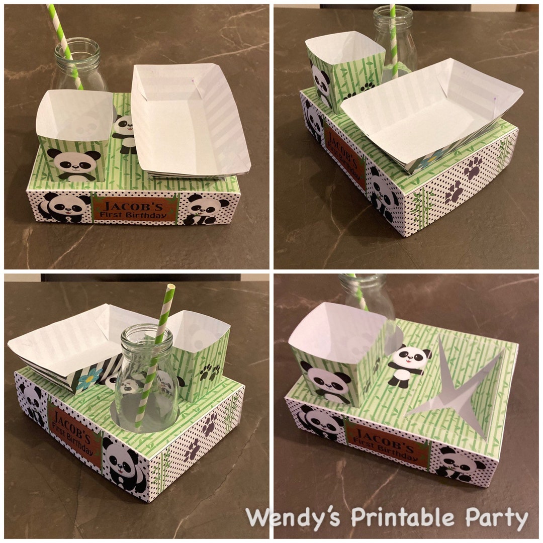 PDF Template Cute Panda Party Food Lunch Box W/ Hotdog Tray & Popcorn ...