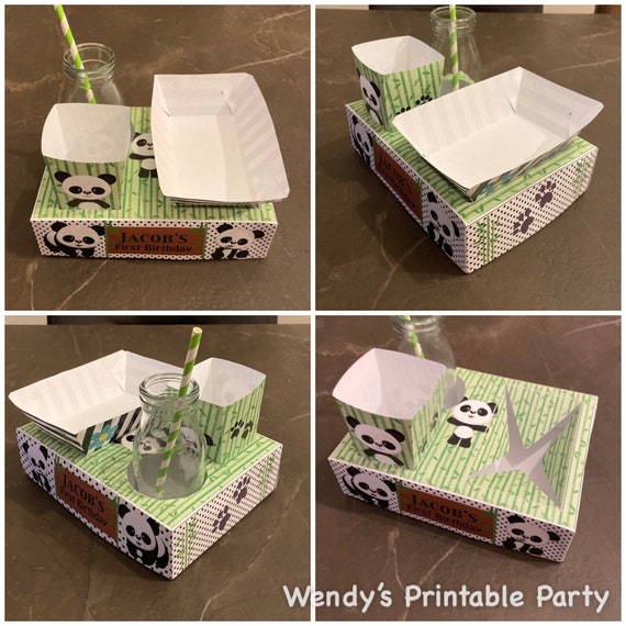 PDF template Cute Panda Party Food Lunch Box w/ Hotdog Tray & Popcorn ...