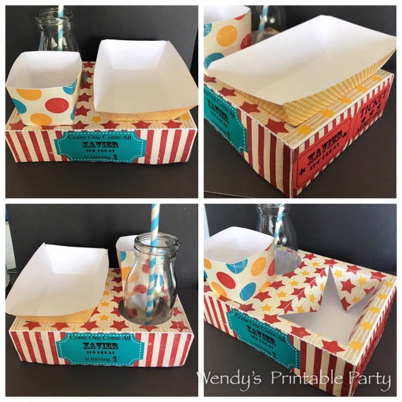PDF template Vintage Circus Themed Party Food Lunch Box w/ Hotdog Tray ...