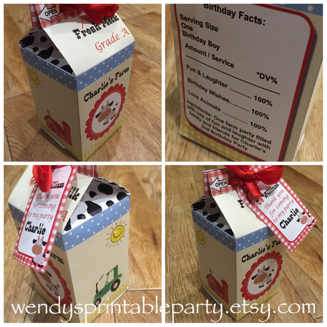 PDF Template Personalised Cute Farm / Barnyard Theme Milk Carton Favor ...