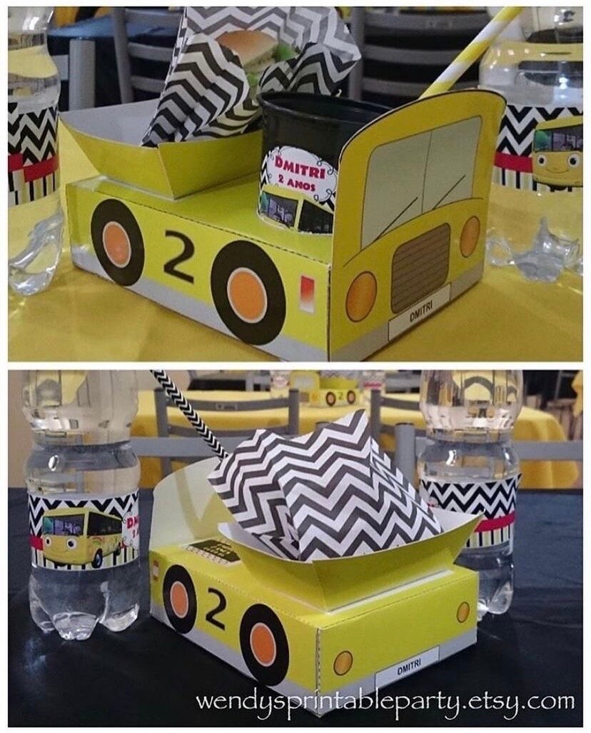 Yellow School Bus Party Food Lunch Box Template Hotdog Tray (PDF File ...