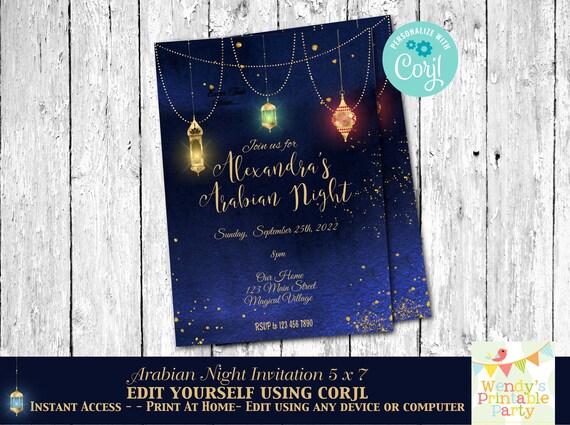 EDITABLE - Arabian Nights Themed Invitation, Corjl Edit, Instant ...