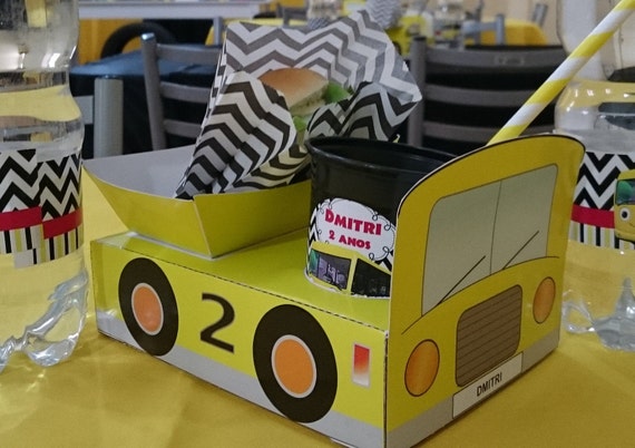 PDF template Bus Themed Party Food Lunch Box with hotdog tray (DIY ...