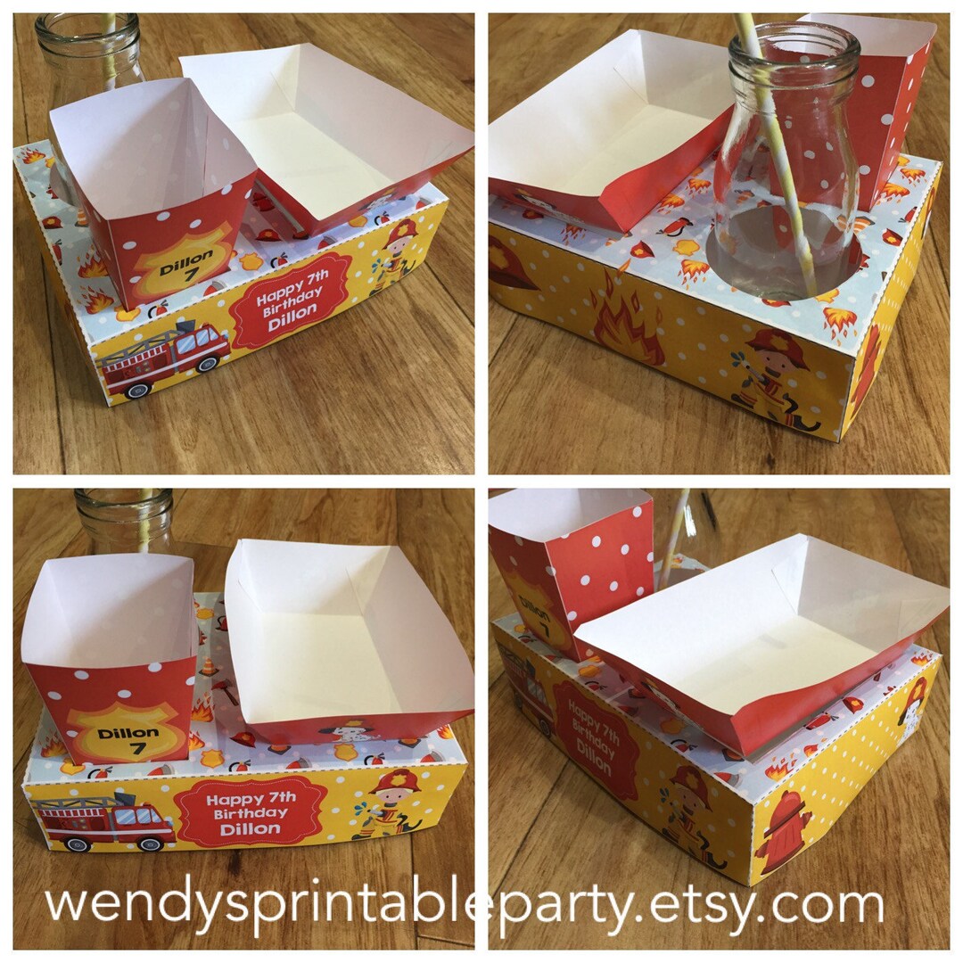 PDF Template Firefighter Themed Party Food Lunch Box With Hotdog Tray ...