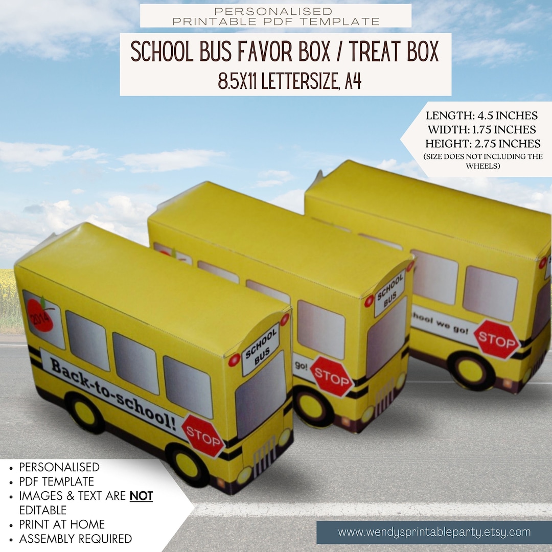 PDF Template Personalized School Bus Treat Box (printable by You / DIY ...