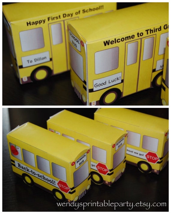 PDF template Personalized School Bus treat box (Printable by you / DIY ...