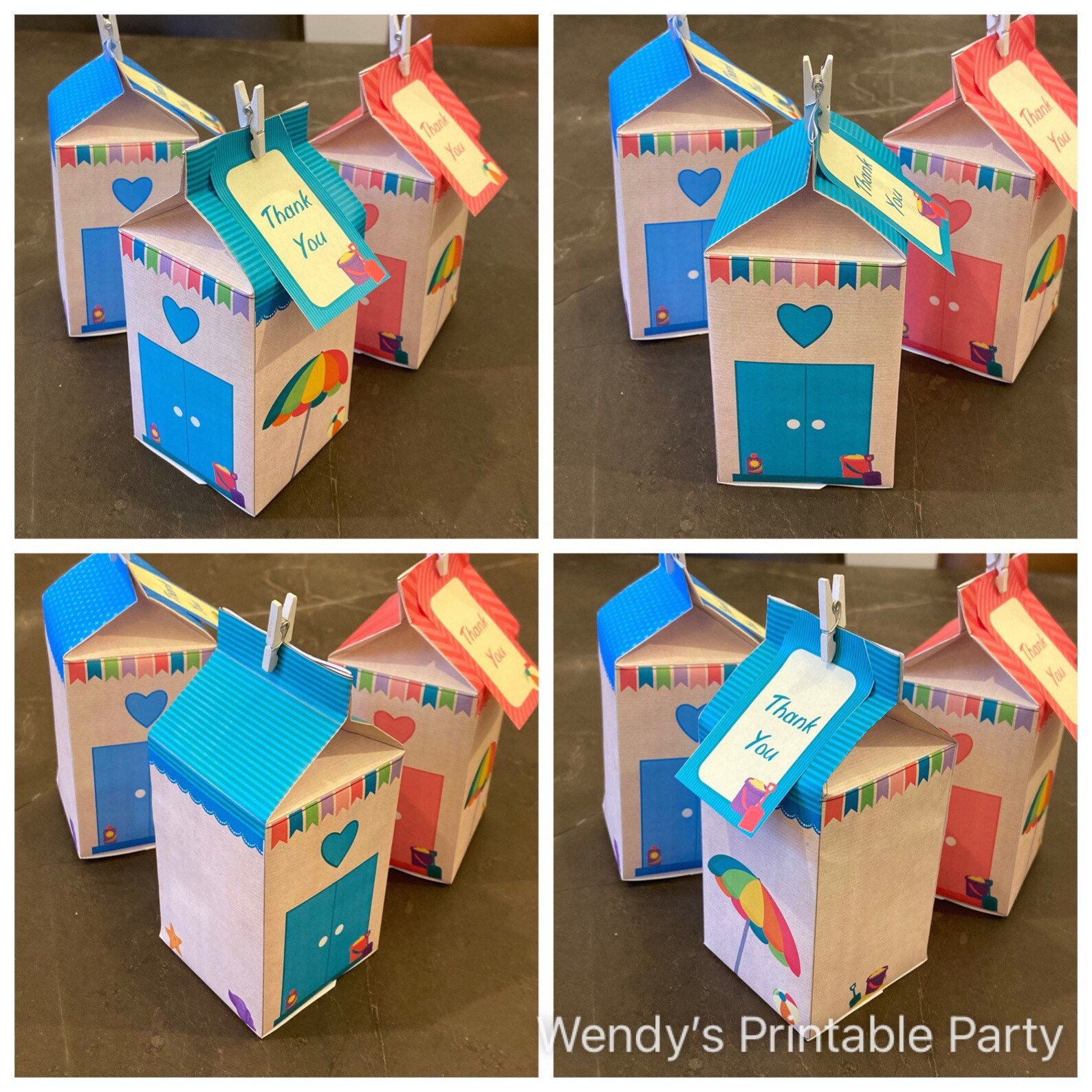 Instant Download PDF Template Set of 3 Beach Hut Party / Treat Box (diy ...