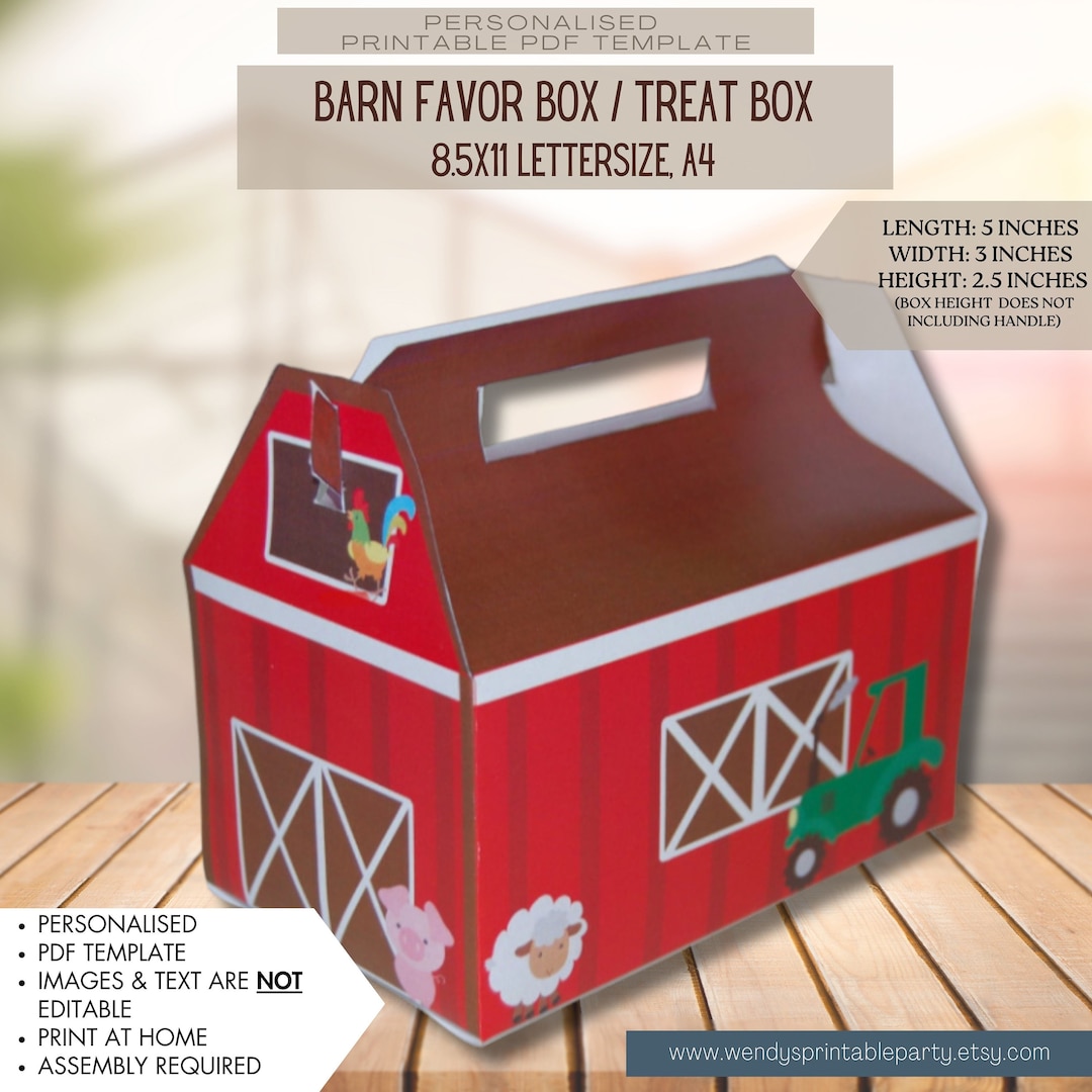 PDF Template Barn Shaped Favor Box / Farm Animal Treat Box (printable ...