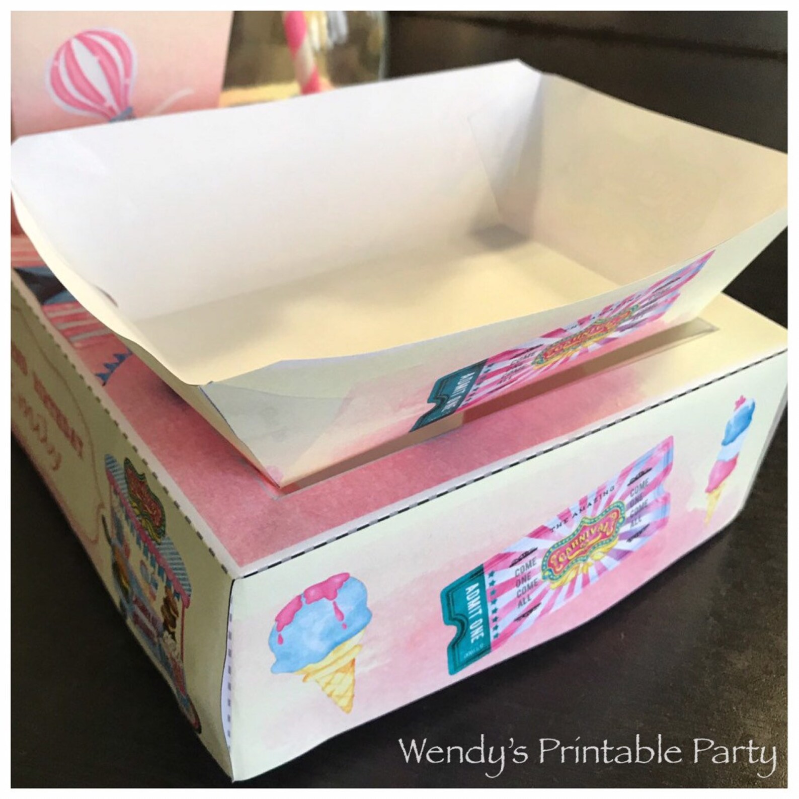 PDF Template Pink Carnival Party Food Lunch Box W/ Hotdog Tray ...