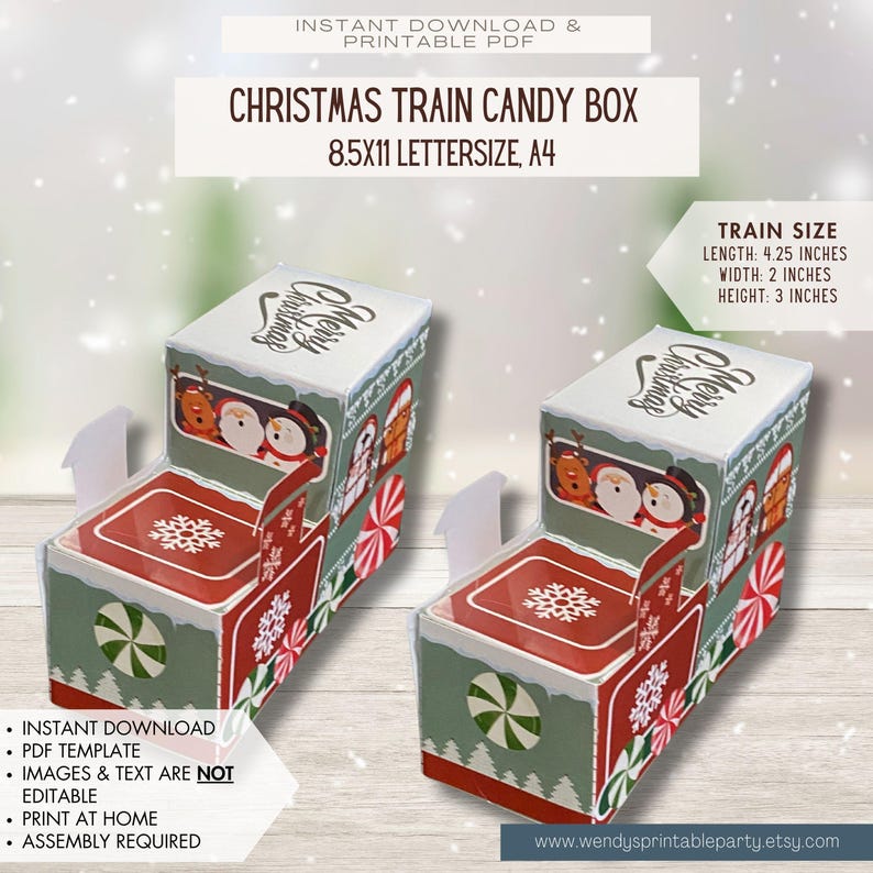 INSTANT DOWNLOAD Santa & Friends Christmas Sweet Train Treat Box ...
