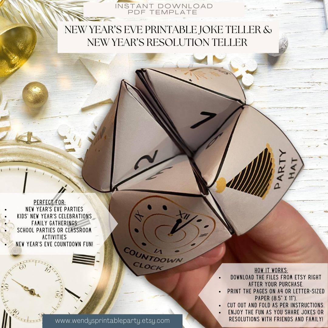 New Year’s Eve Printable Joke Teller & New Year’s Resolution Teller ...