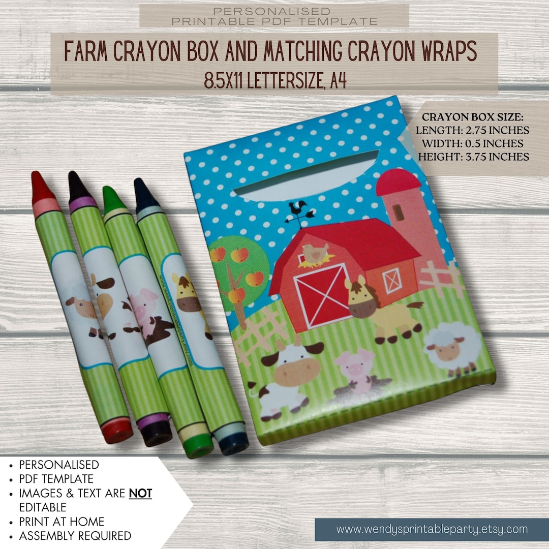 PDF Template Personalized Cute Barn / Farm Animal Theme Crayon Box ...