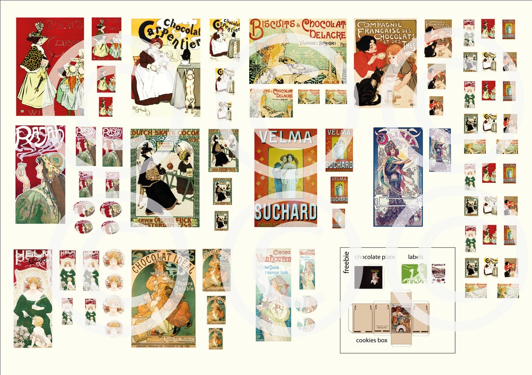 Printable Miniatures Art Nouveau Style Food and Drink Posters Theme 3 1 ...