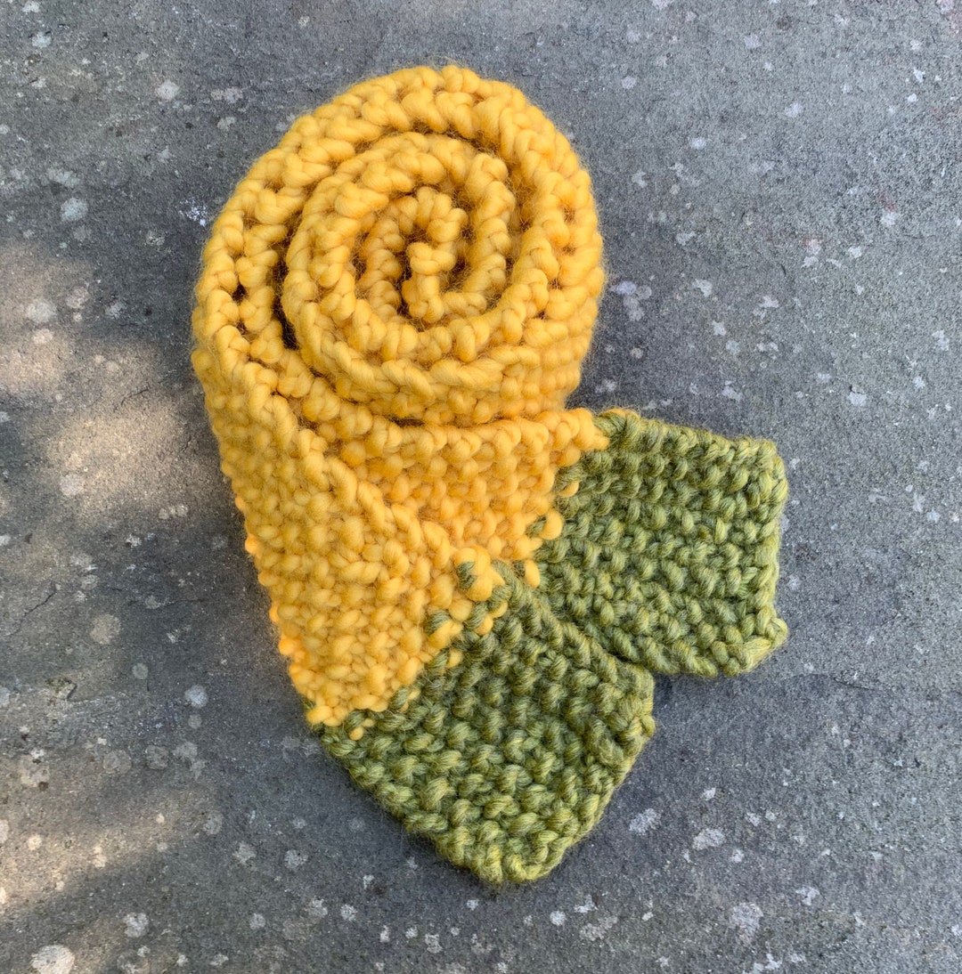 Hand Knit Beautiful Chunky Citrus Yellow and Green Scarf, Yellow Wool ...