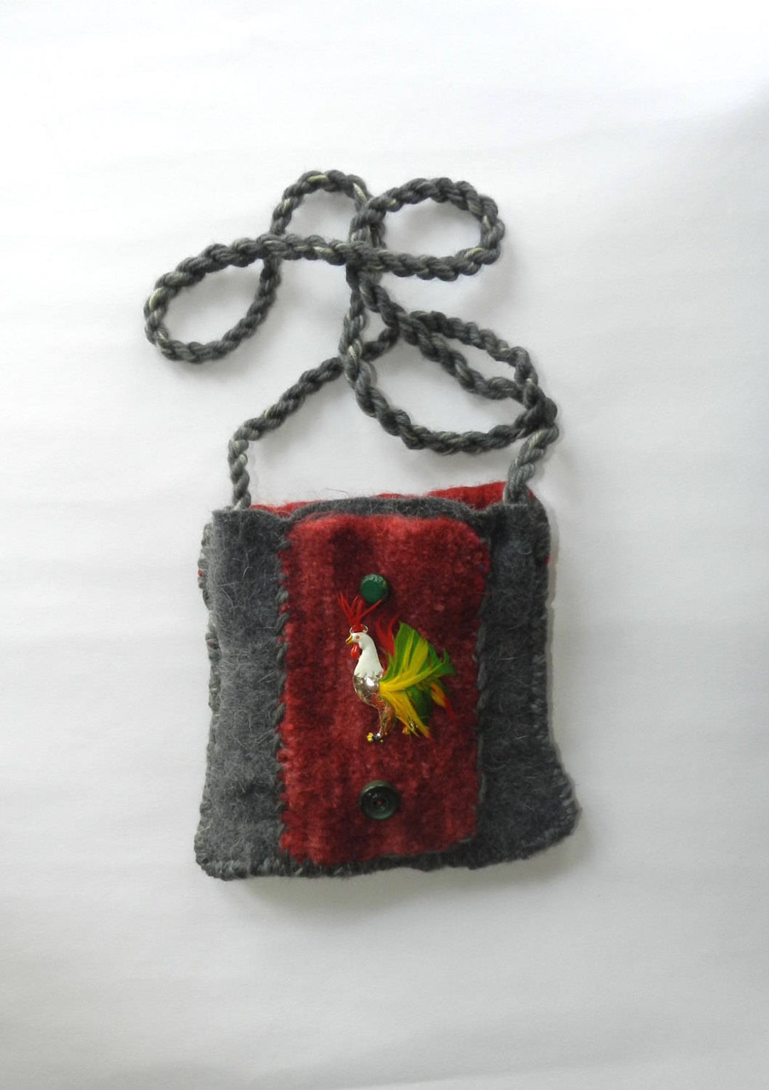 Hand Knit Felted Crossbody Bag, Small Red and Grey Felt Purse, OOAK ...
