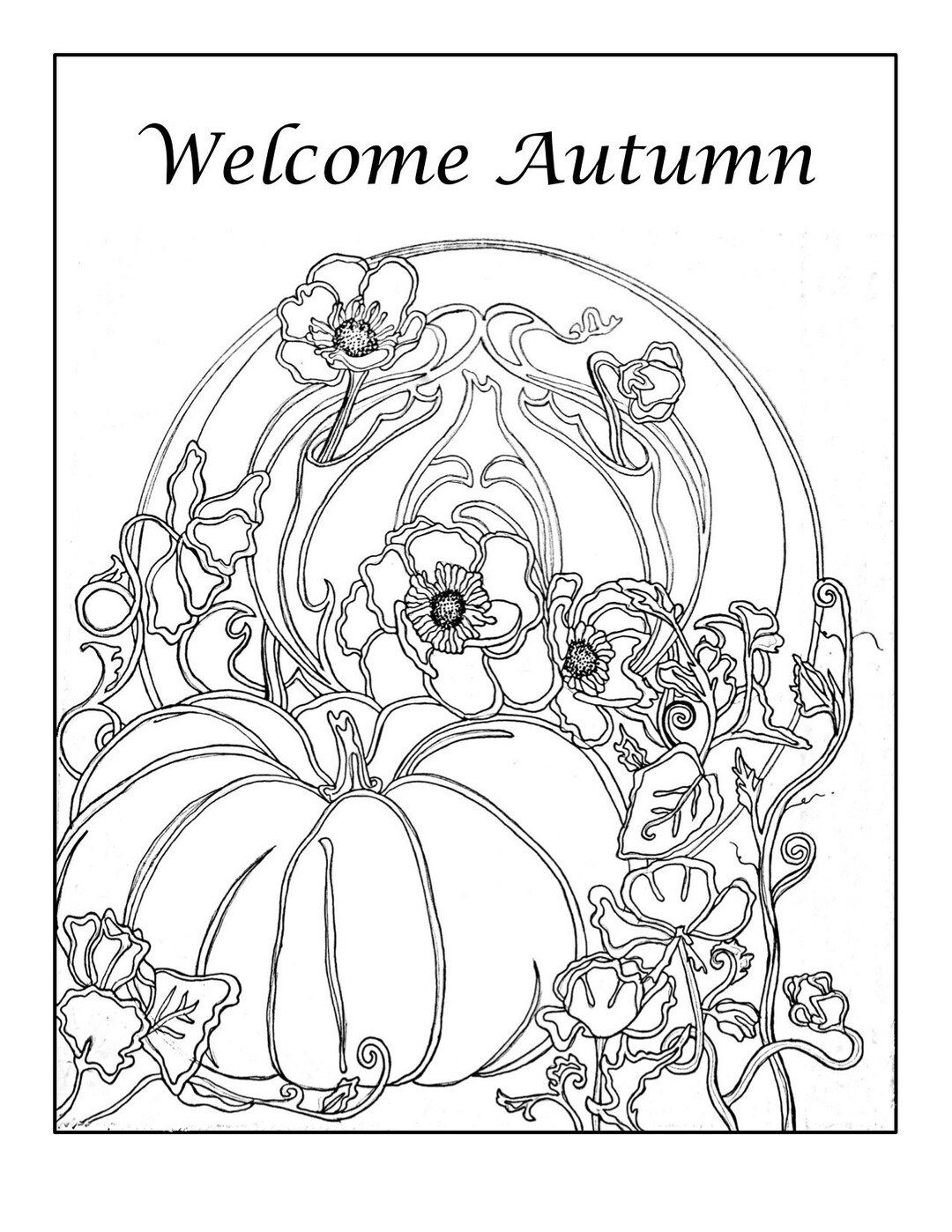 Pumpkins and Poppies Fall Coloring Page - Etsy