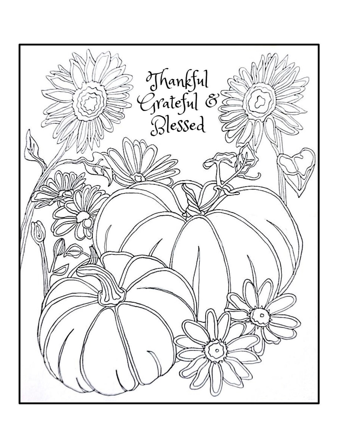 Fall Flowers and Pumpkins Coloring Page Digital Download - Etsy