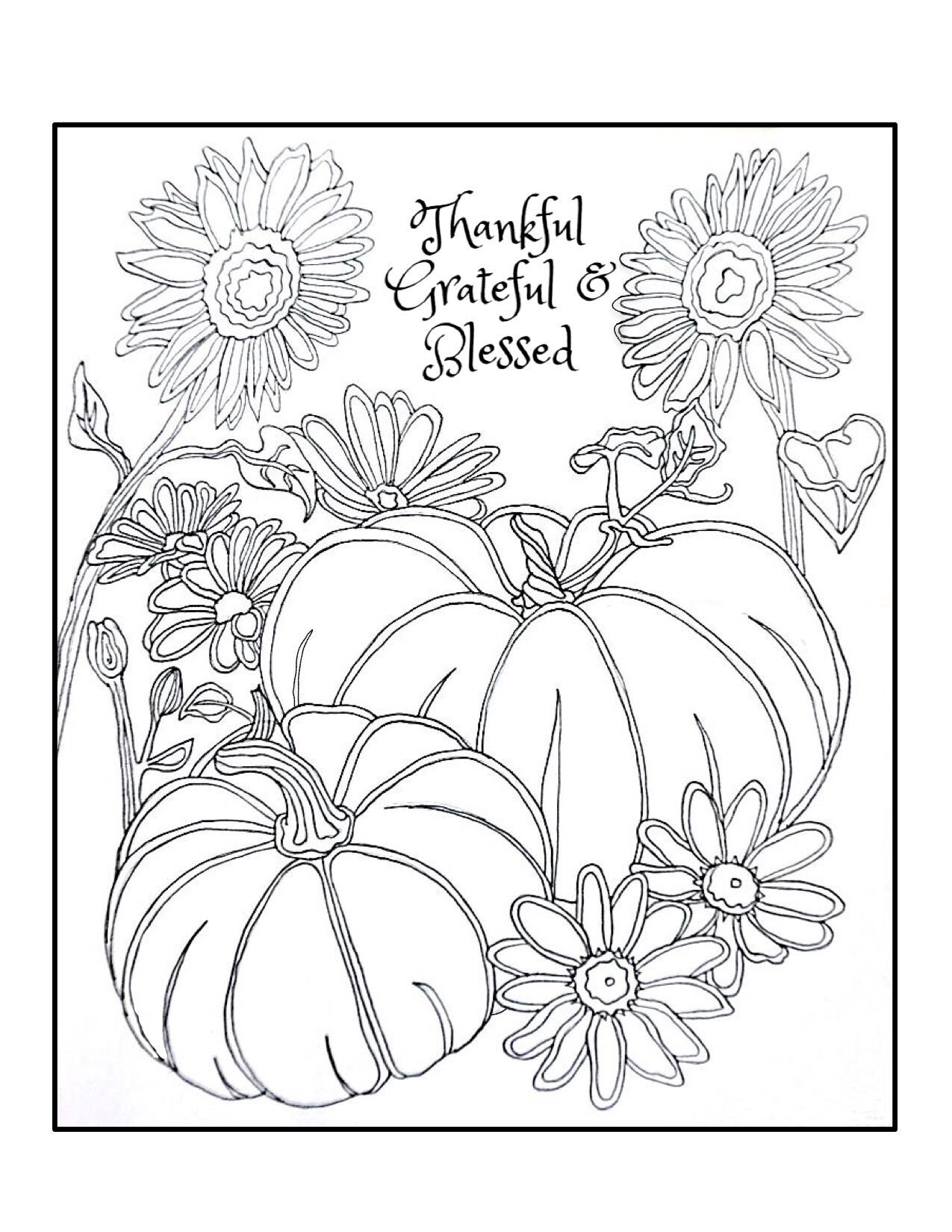 Fall Flowers and Pumpkins Coloring Page Digital Download - Etsy