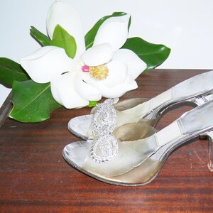 50s Vintage SPRINGOLATOR Mules Clear LUCITE RHINESTONE Bombshell Peep ...