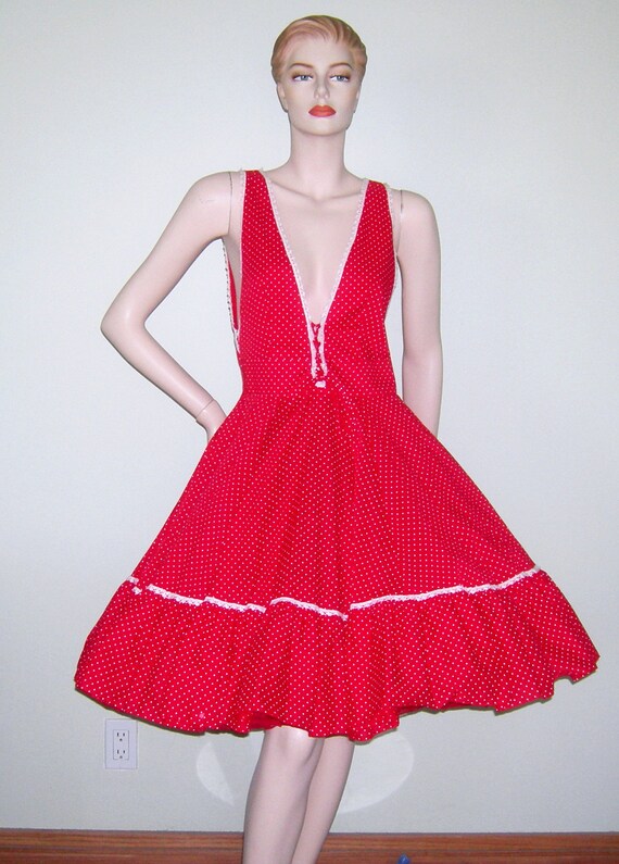 Vintage Rockabilly Bombshell Pinup Dress/ VLV/ Red Po… - Gem