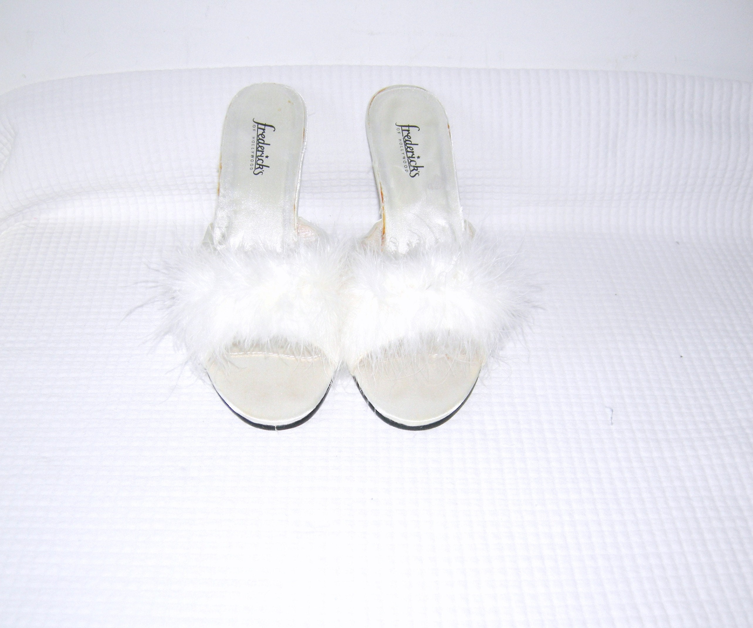 Vintage Fredericks Of Hollywood Marabou Feather Boudoir Slippers White