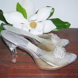 50s Vintage SPRINGOLATOR Mules Clear LUCITE RHINESTONE Bombshell Peep ...