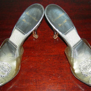 50s Vintage SPRINGOLATOR Mules Clear LUCITE RHINESTONE Bombshell Peep ...