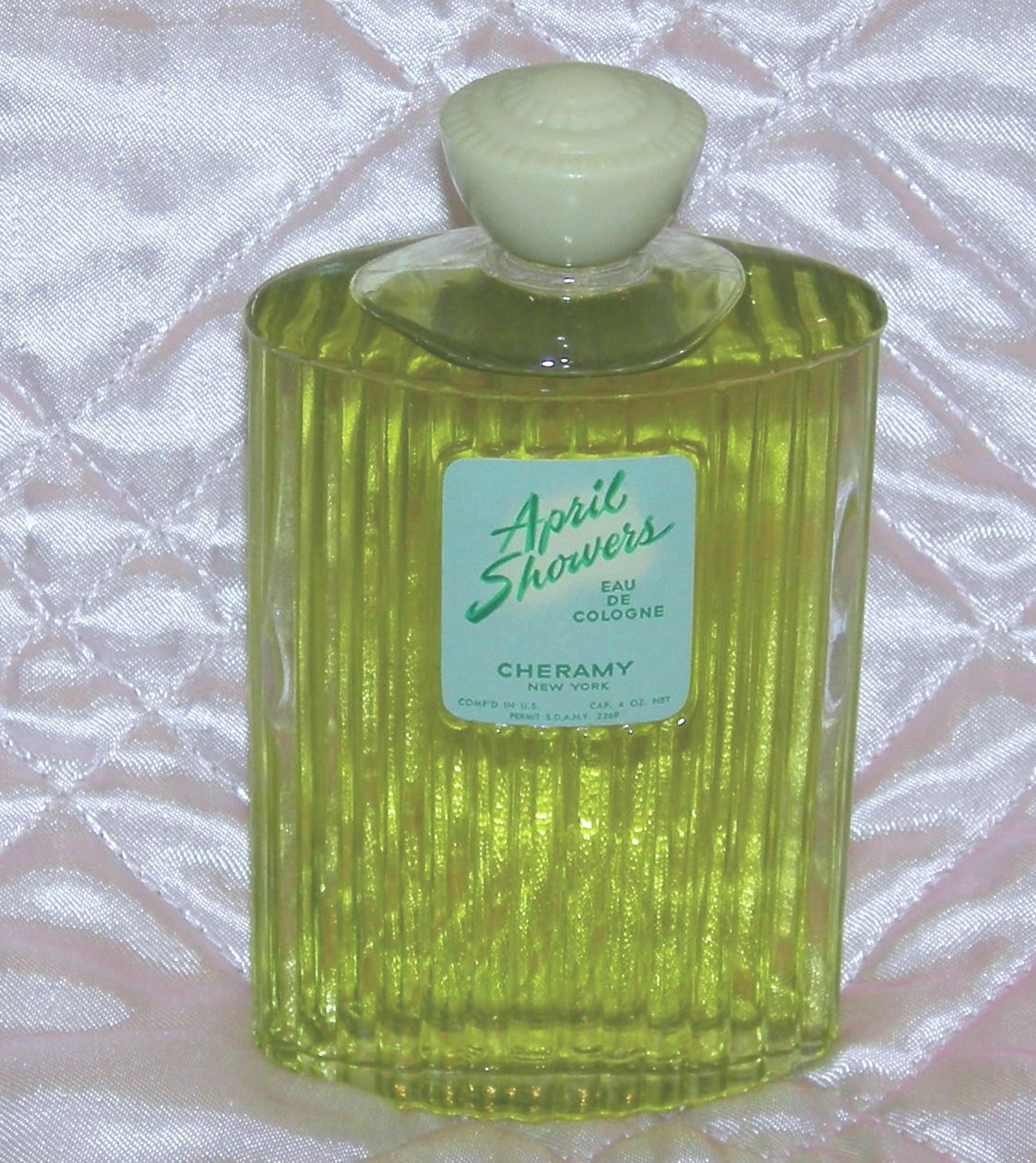 Vintage 50s 60s April Showers CHERAMY 4 Oz Cologne Bottle Bakelite Top ...