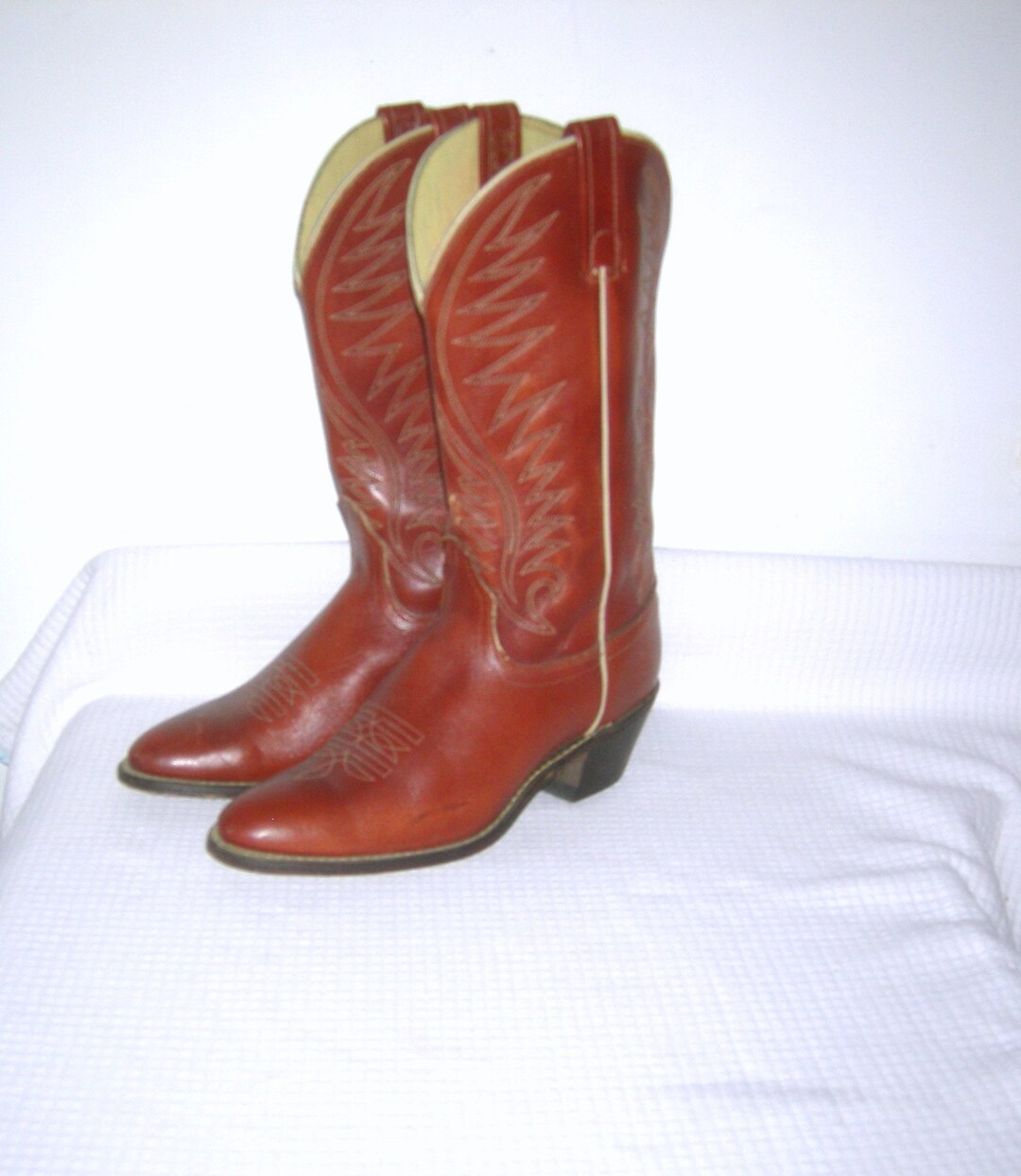 Vintage ACME Cowboy Boots/ Leather/ Top Stitching/ Cognac Leather Boots ...