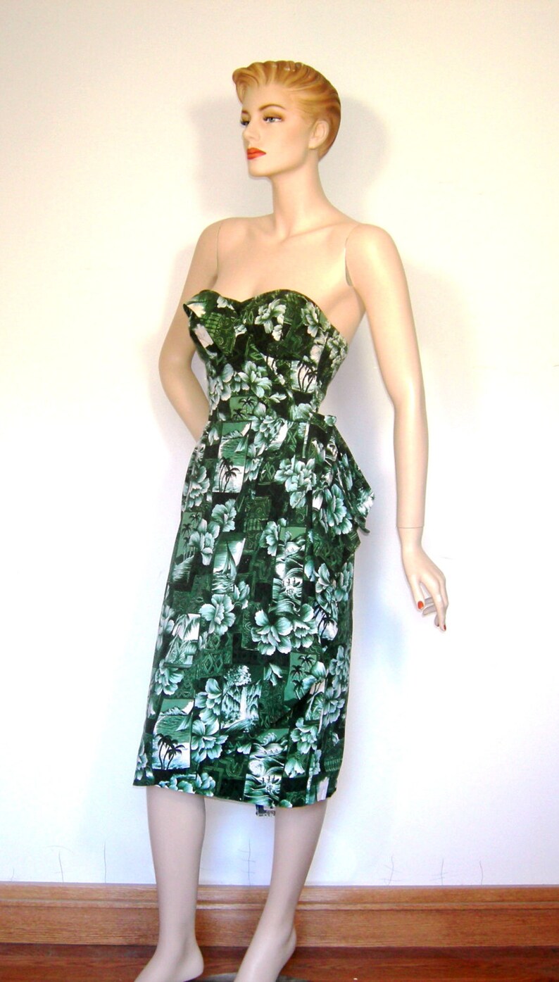 Vintage 1950s SURFRIDERS Dress/ Hawaiian Sarong Dress/ Tiki/ Floral ...