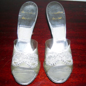 50s Vintage SPRINGOLATOR Mules Clear LUCITE RHINESTONE Bombshell Peep ...