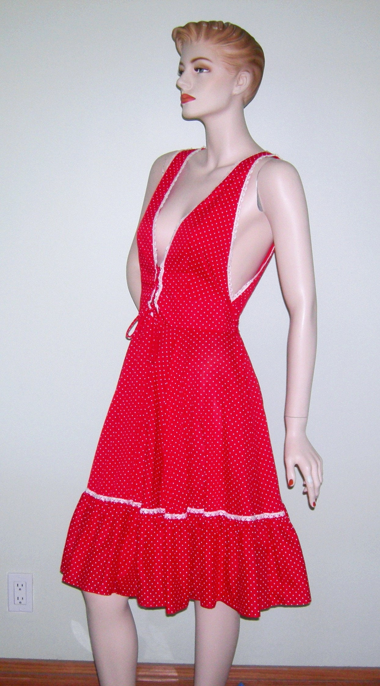 Vintage Rockabilly Bombshell Pinup Dress/ VLV/ Red Polka Dot/ Lace up ...