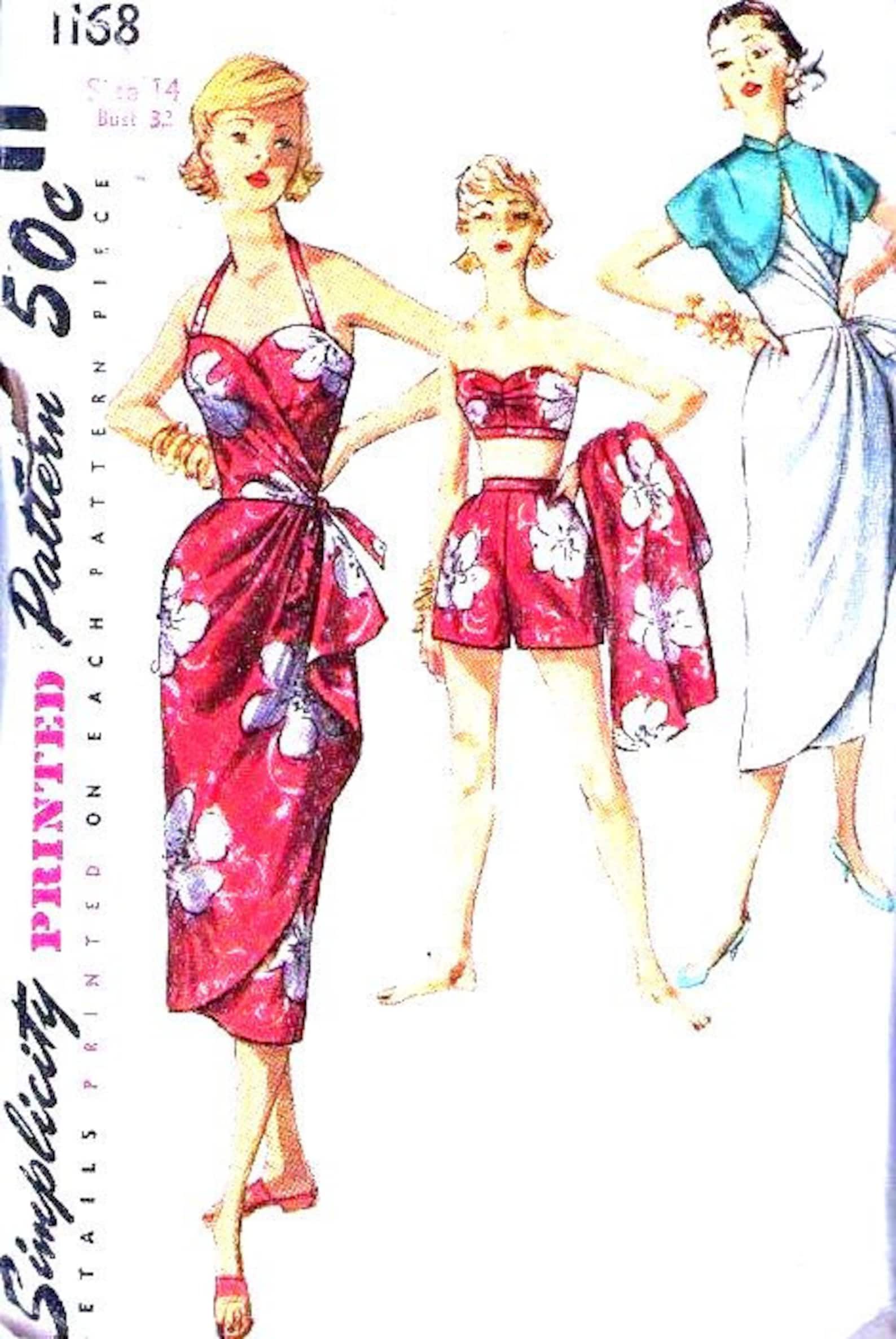 Vintage 1950s 1960s Hawaiian Sarong Sewing Pattern Simplicity 1168 ...