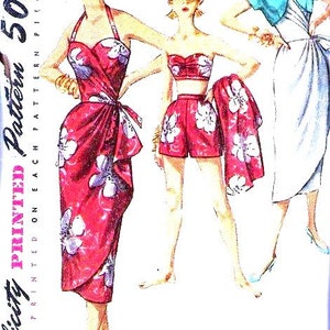 Vintage 1950s 1960s Hawaiian Sarong Sewing Pattern Simplicity 1168 ...