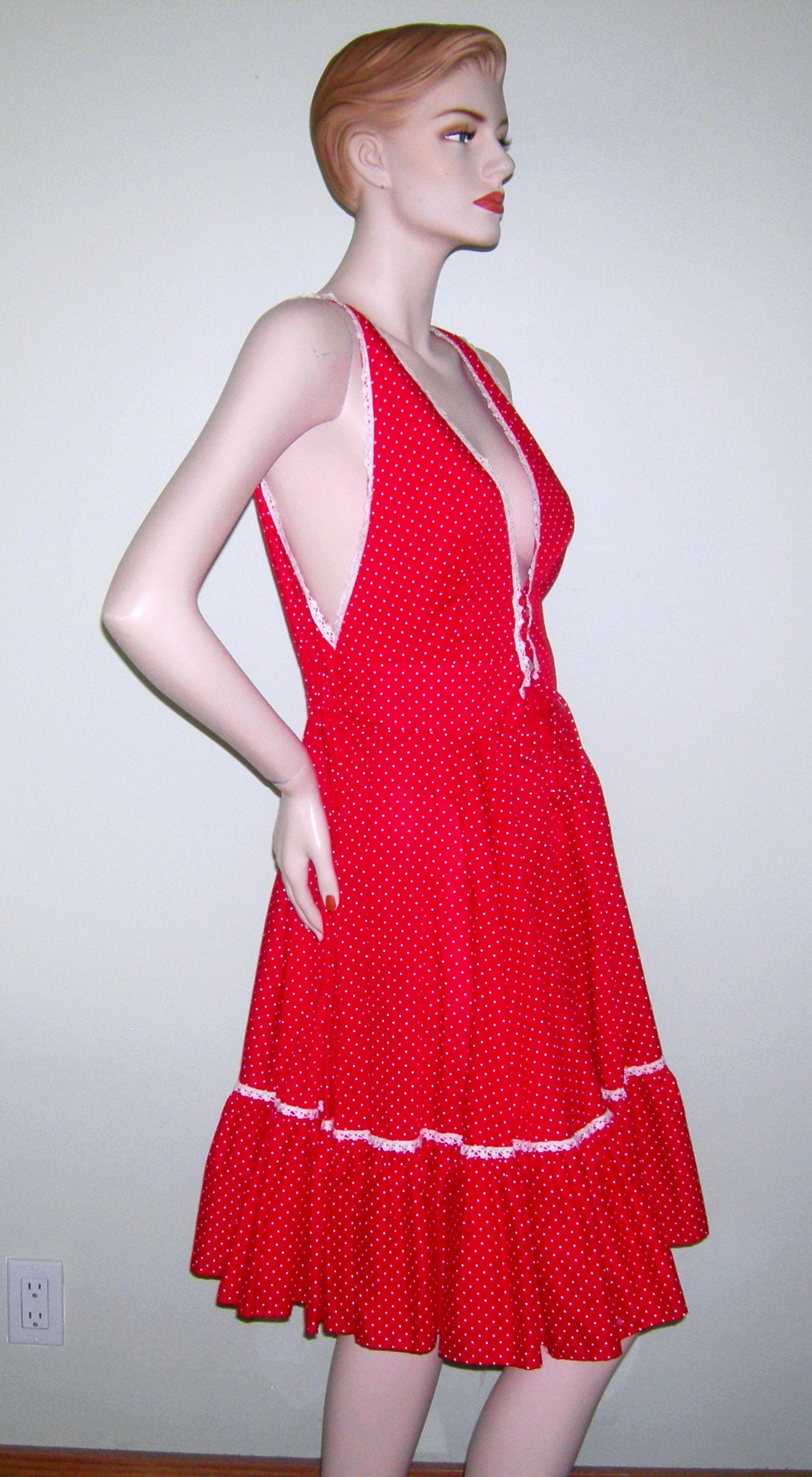 Vintage Rockabilly Bombshell Pinup Dress/ VLV/ Red Polka Dot/ Lace up ...