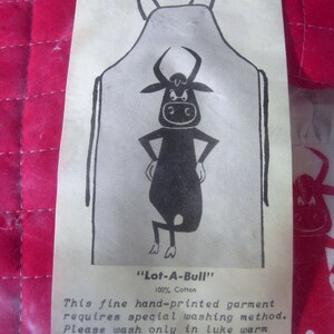 Vintage 1950s Hand Printed Parvin Apron "a Lot Bull" Steer Theme BBQ ...