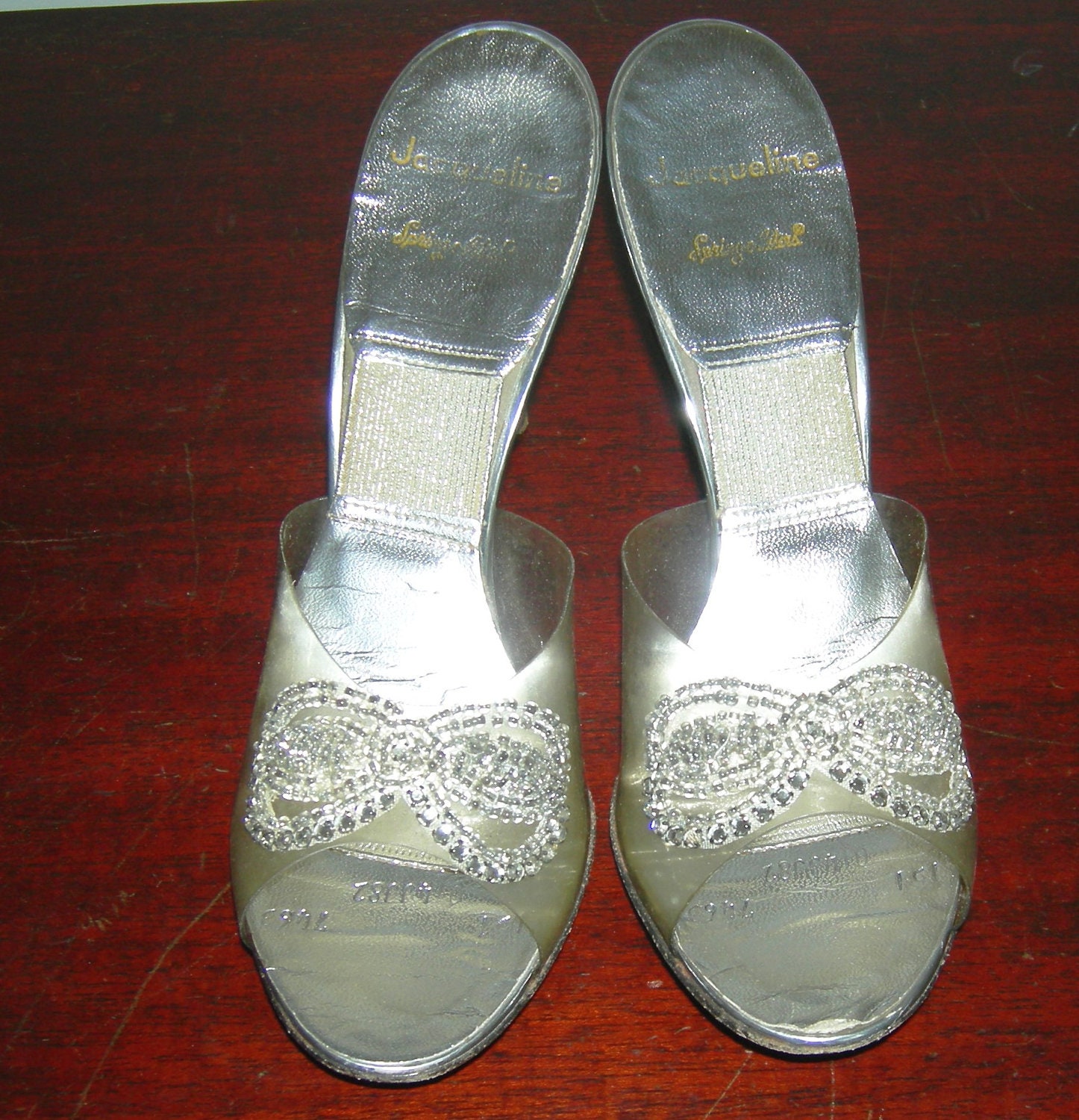50s Vintage SPRINGOLATOR Mules Clear LUCITE RHINESTONE Bombshell Peep ...