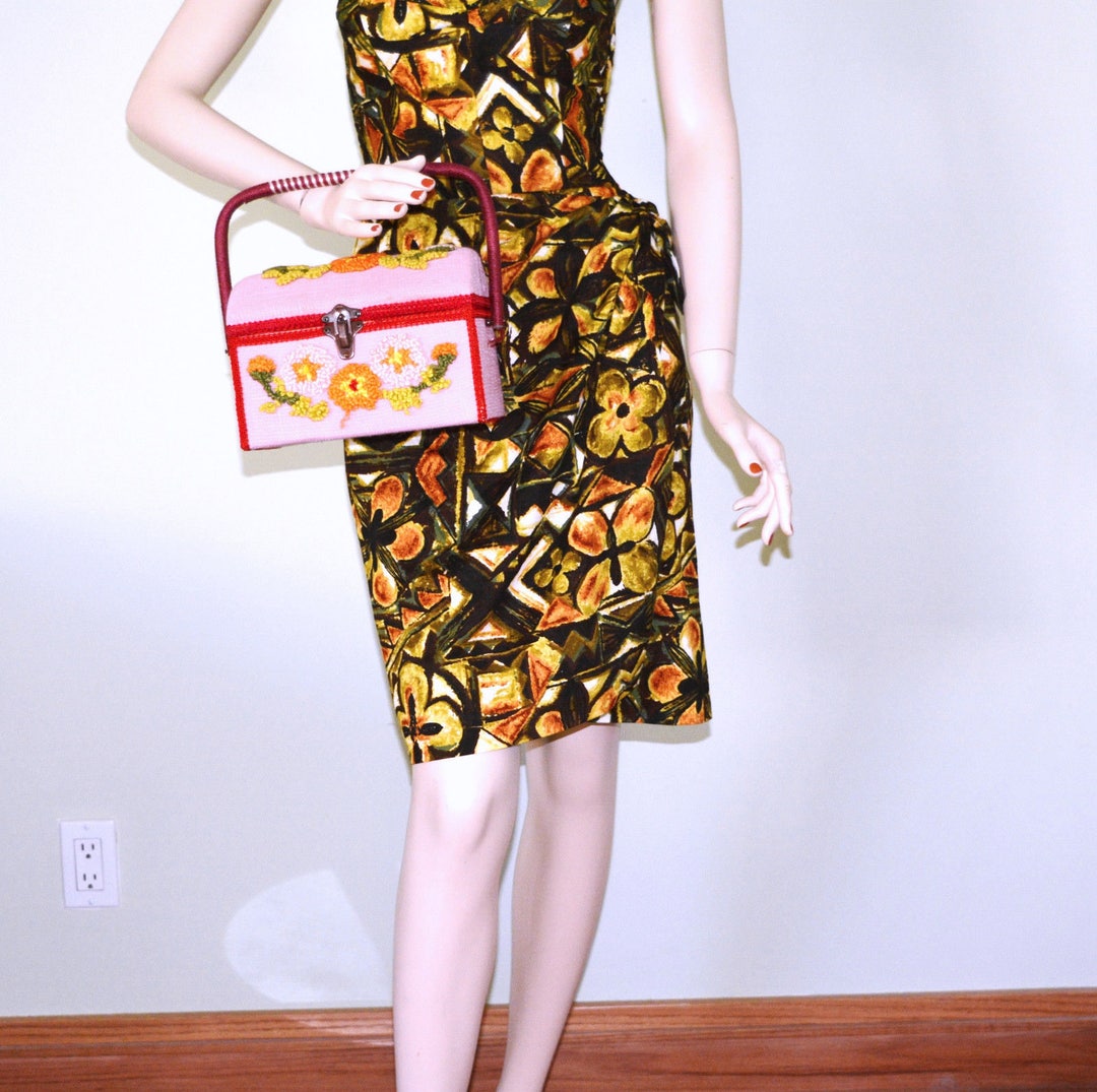 Vintage 1950s Wooden BOX Purse/ PINK/ Mod/ Floral/ 3D Flowers/ Mid ...