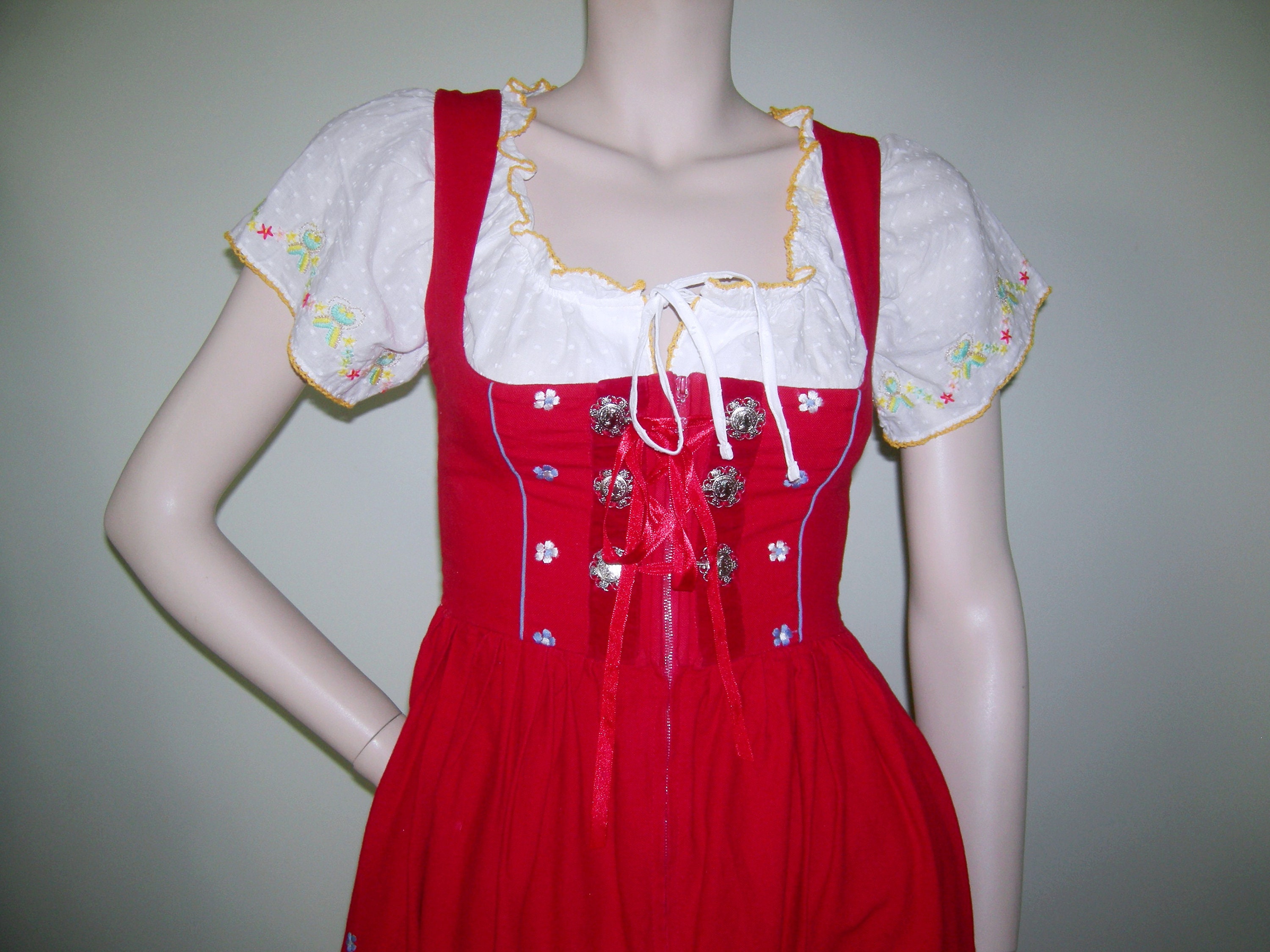 Vintage Austrian Dirndl Dress Red Embroidered Oktoberfest Halloween ...